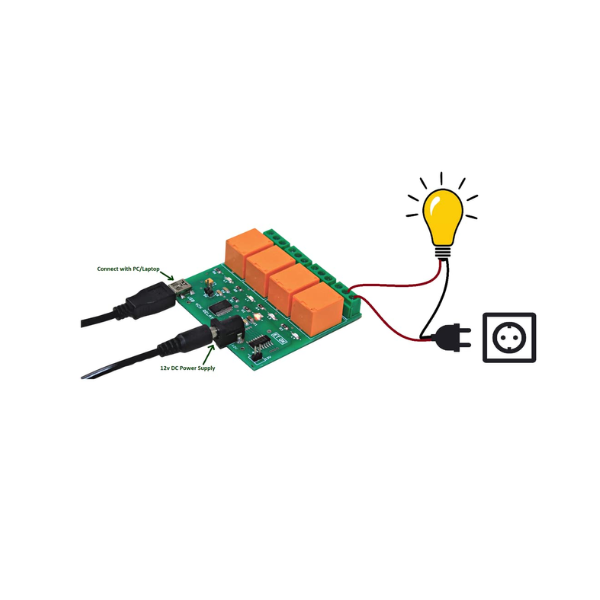 4-Channel USB Relay Board Best for Home Automation, PC Controlled ...