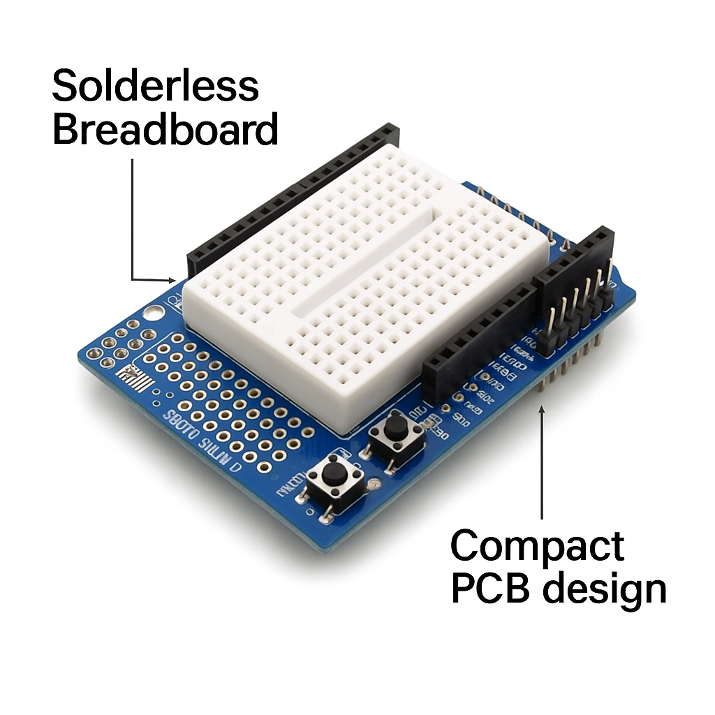 Arduino Uno Protoshield + Mini Breadboard