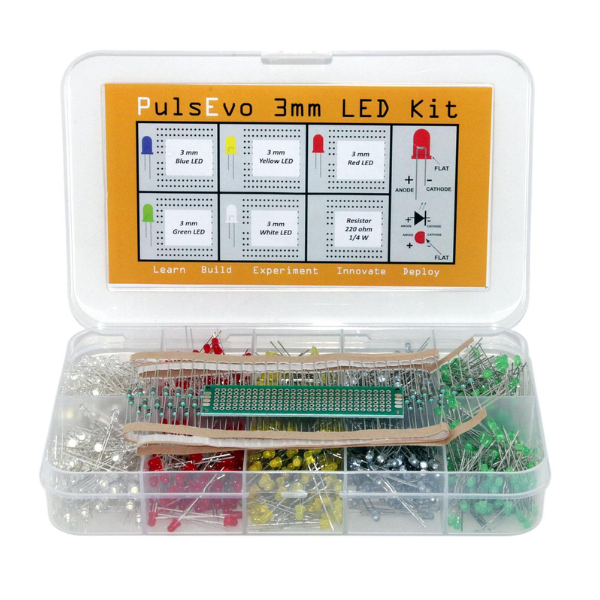 PulsEvo 3mm Diffused LED(1000 Pcs) Assortment Kit With Bonus PCB And ...